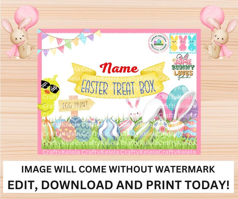 Editable Easter Treat Box Labels, Personalized Easter Gift Box, Pink ...
