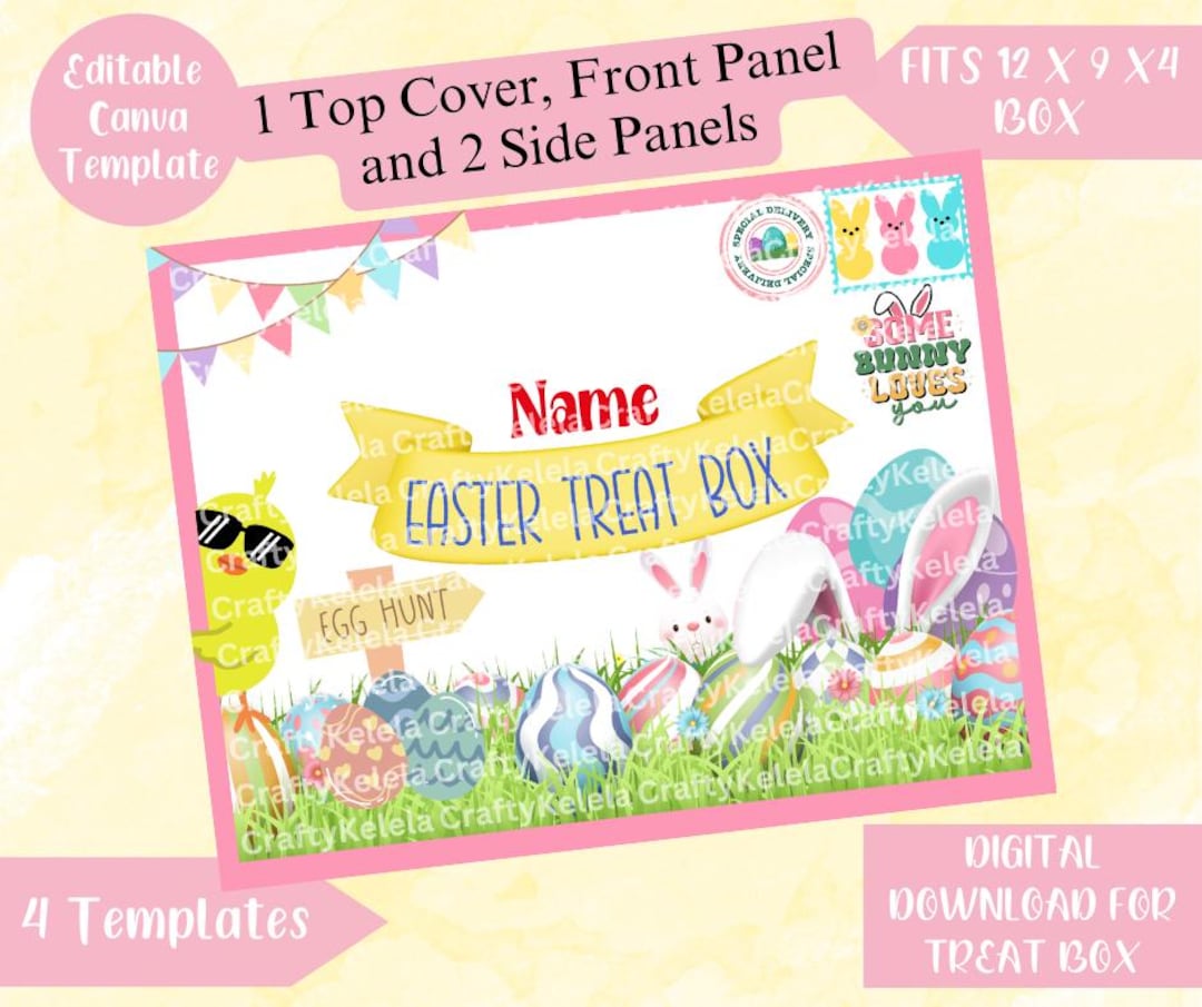 Editable Easter Treat Box Labels, Personalized Easter Gift Box, Pink ...