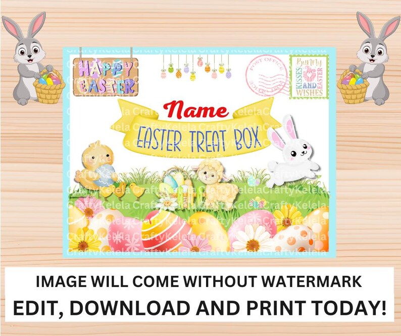 Editable Easter Treat Box Labels, Personalized Easter Gift Box, Rabbit ...