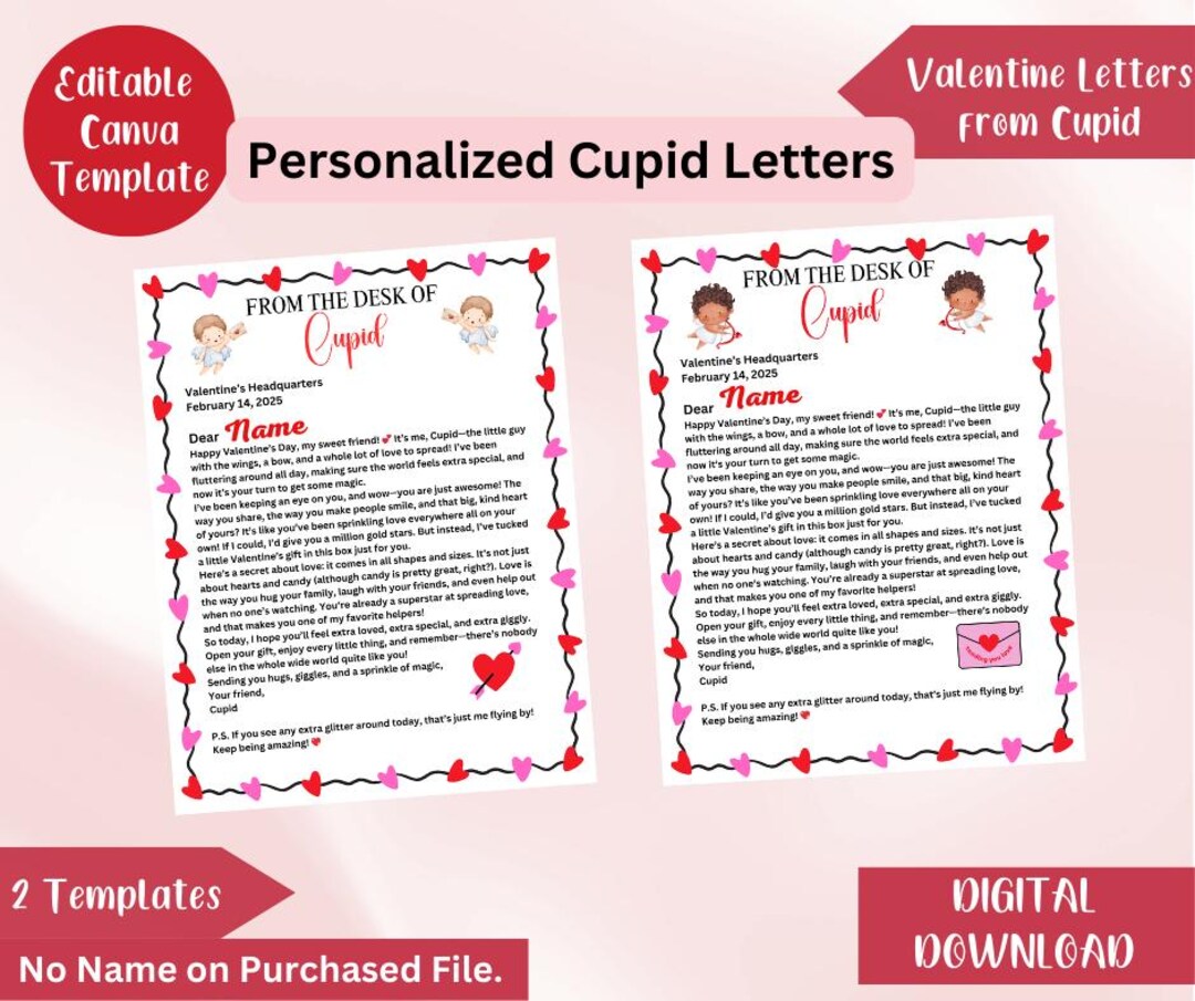 Personalized Letter From Cupid, Happy Valentine's Day, Instant Download ...