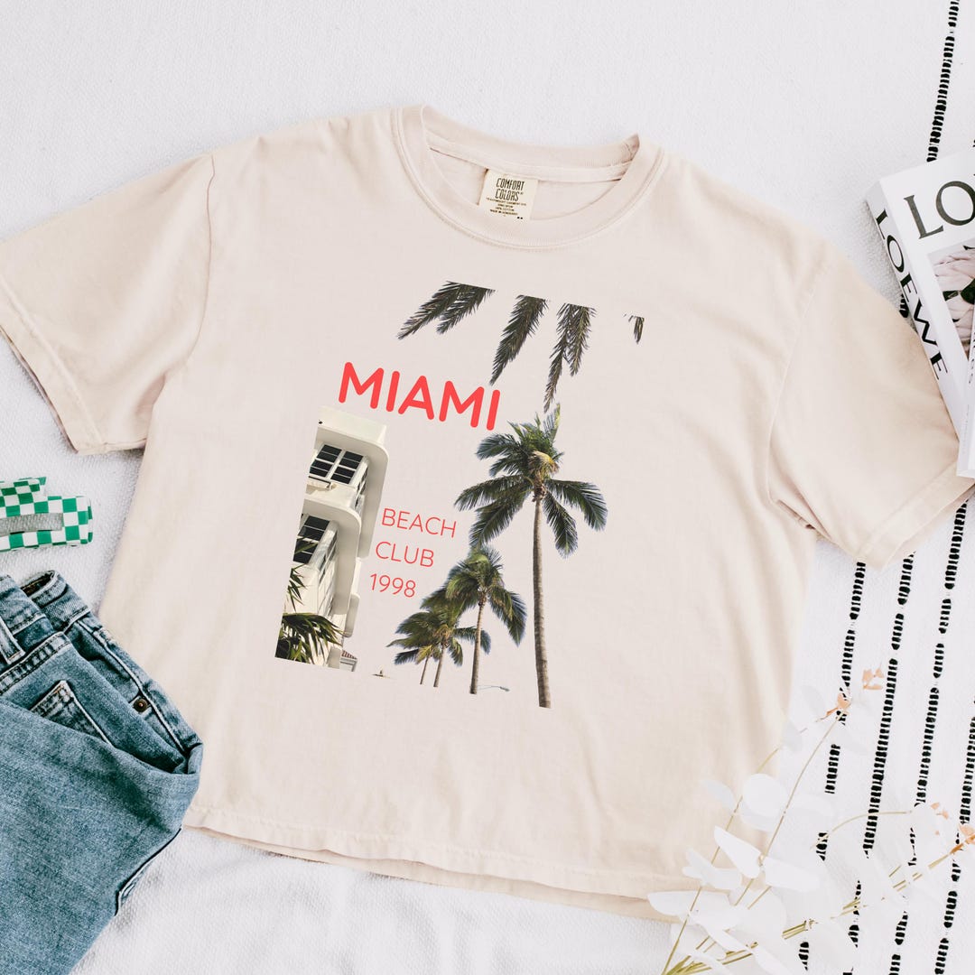 Women's Boxy Tee - Miami Beach Club Palm Tree Shirt, Summer Graphic T ...