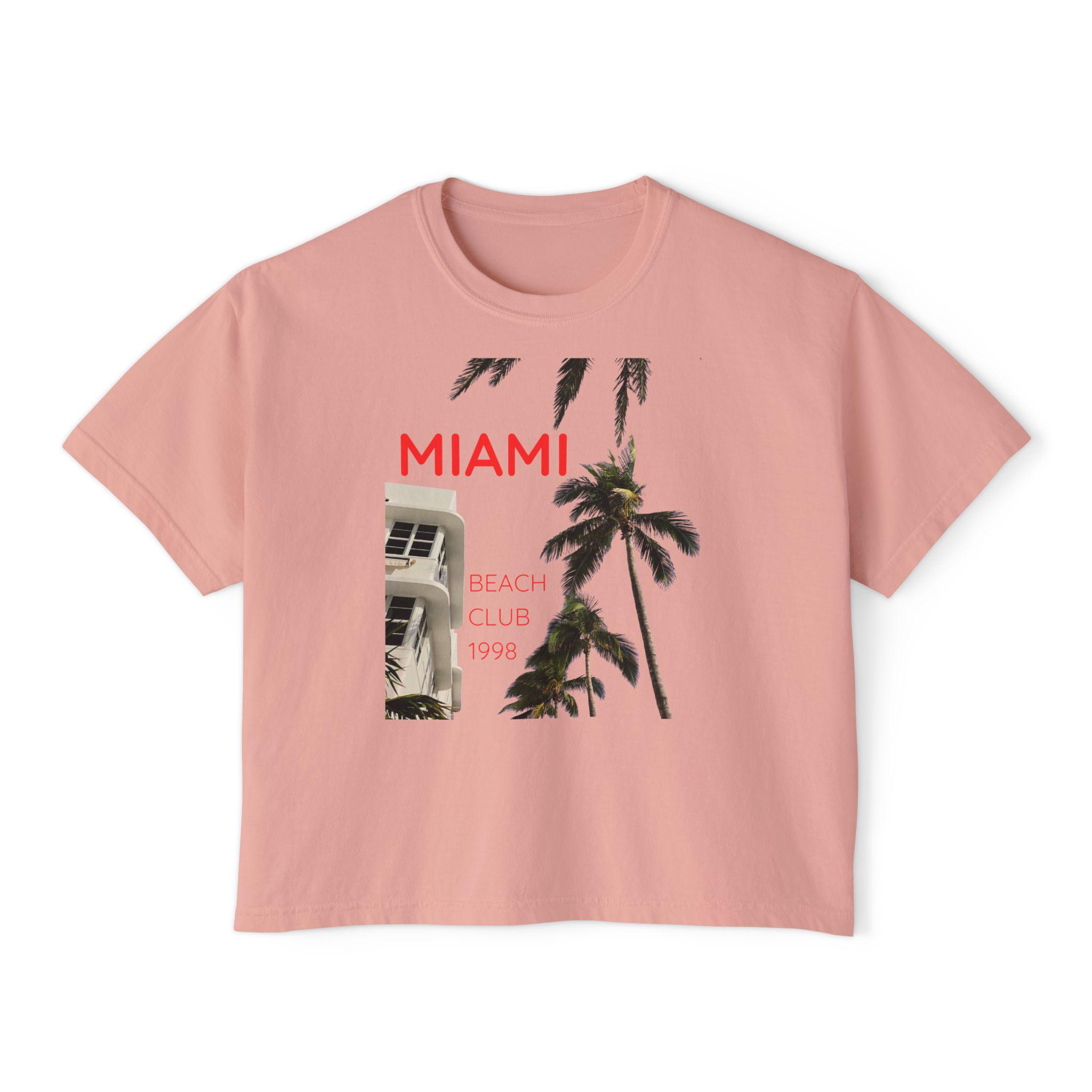 Women's Boxy Tee - Miami Beach Club Palm Tree Shirt, Summer Graphic T ...