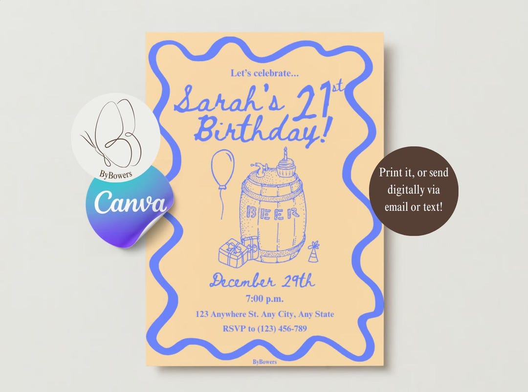 Sarah Template - Orange + Blue Birthday Invite (digital Fully ...