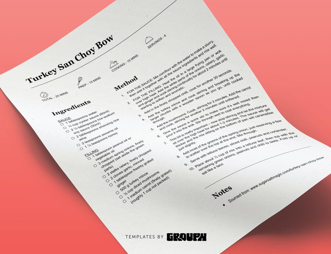 Modern & Minimalist Recipe Template | Editable With MS Word and Google ...