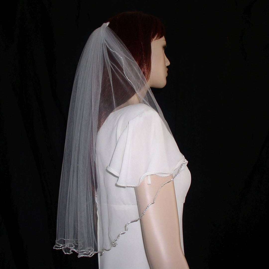 Shoulder Length Veil 24 Rhinestone Veil Edged With Rhinestone Chain ...