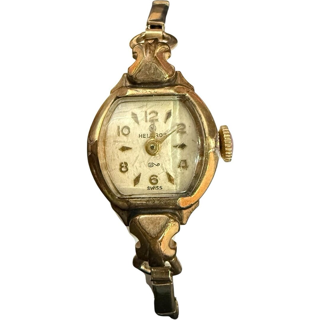 Helbros Swiss Women's Watch Gold Tone Art Deco Dainty Expansion Band ...