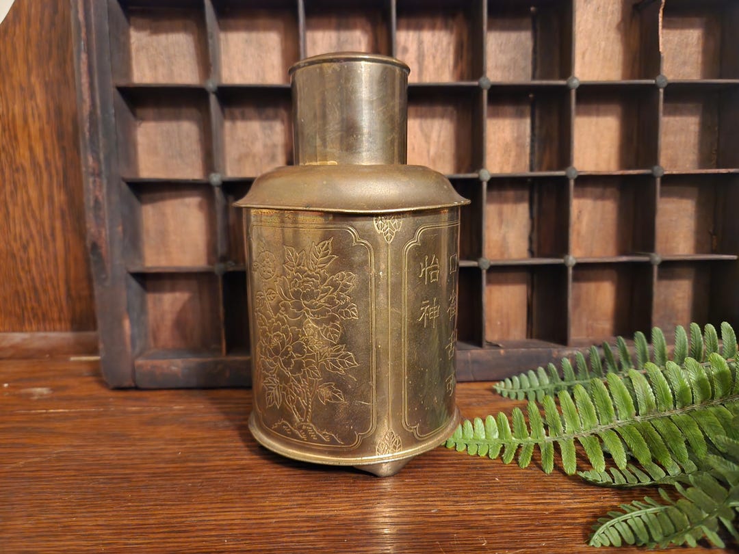 Vintage Chinese Brass Tea Caddy - Etsy