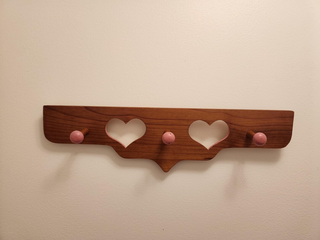 Wooden Heart Cutout Wall Shelf With Pegs and Plate Groove, Vintage ...