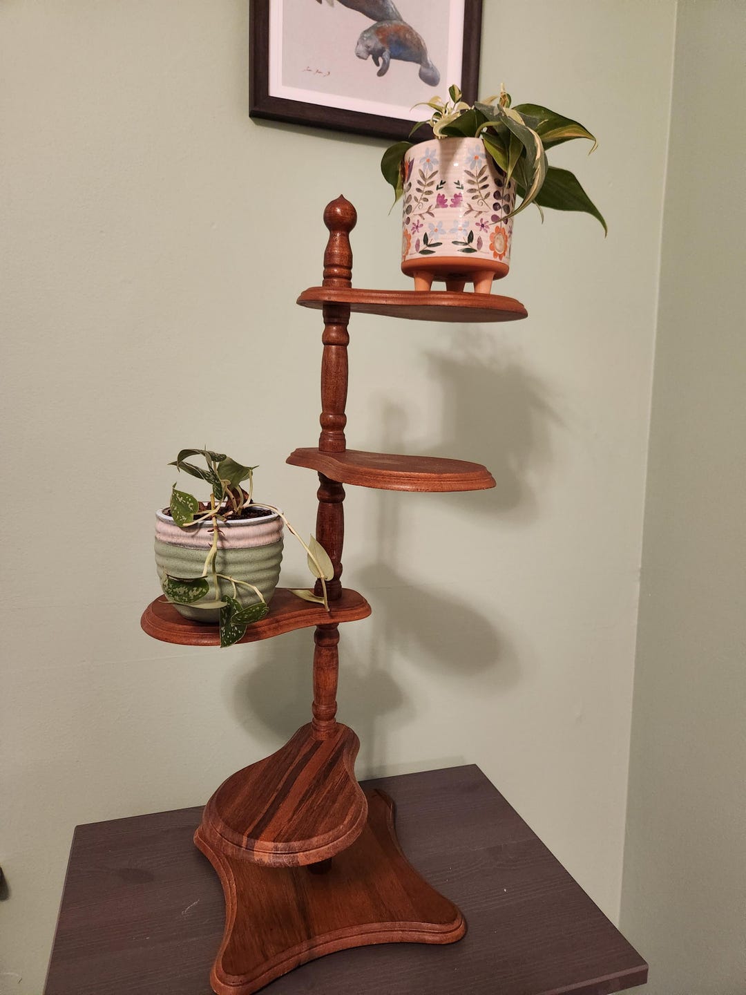 Vintage 1970s MCM Wooden Plant Stand- 4 Tiers, Adjustable/rotating ...