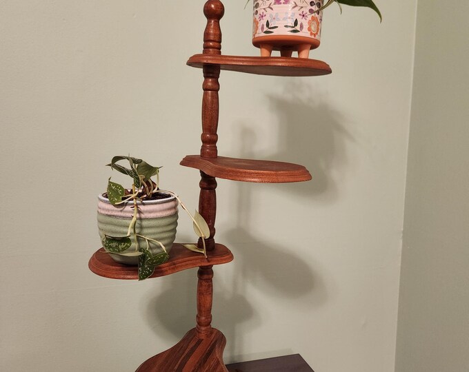 Vintage 1970s MCM Wooden Plant Stand- 4 Tiers, Adjustable/rotating ...