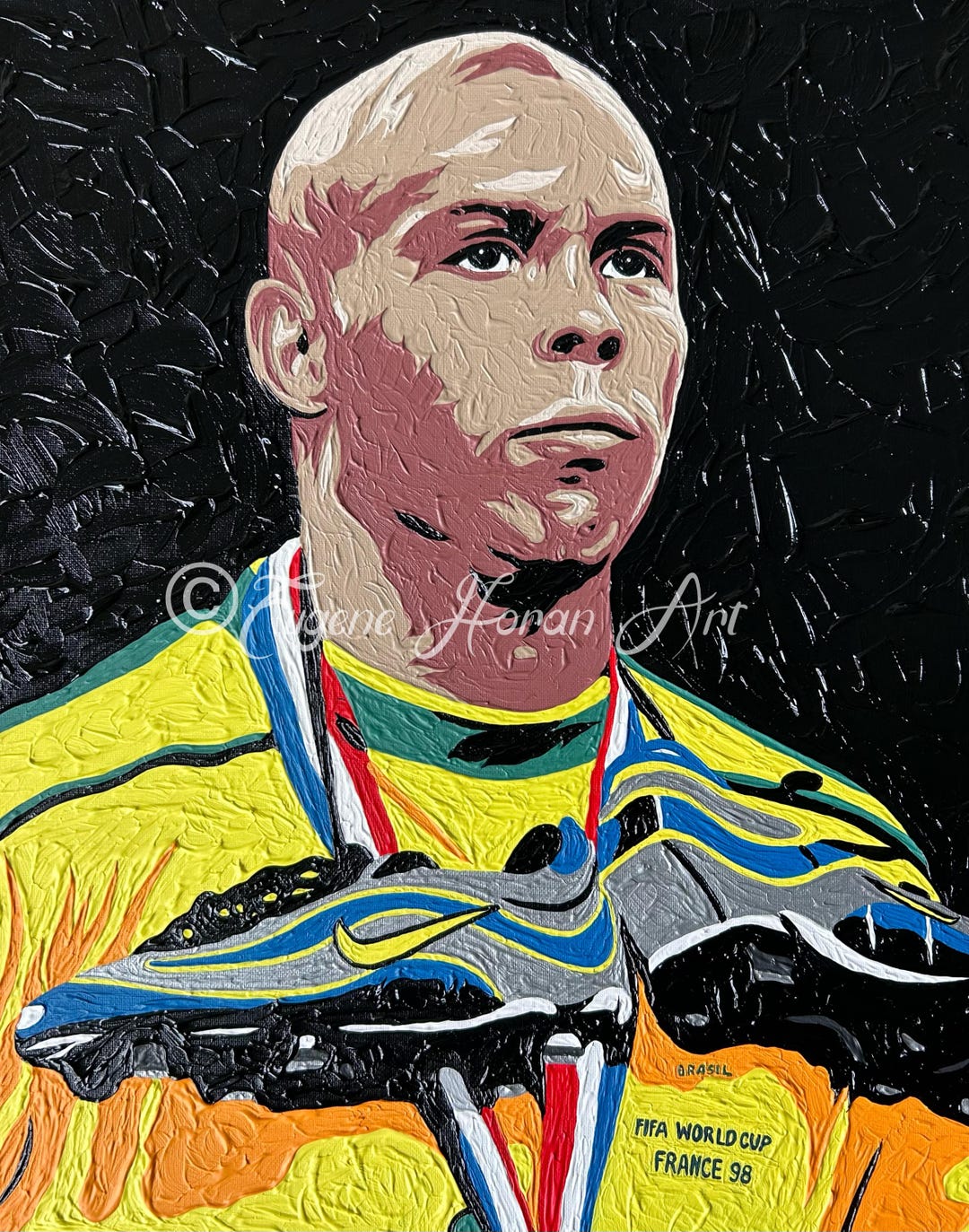 RONALDO NAZARIO R9 Brazil Portrait Painting Football Soccer World Cup ...