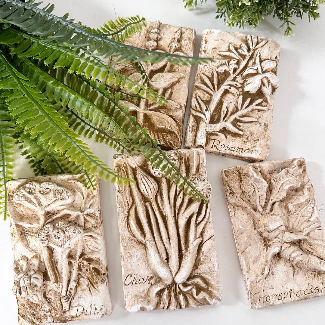 Vintage Plaster Botanical Garden Plant ID Plaques | Handcrafted Garden ...