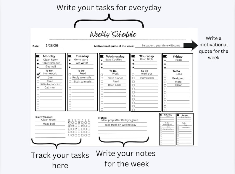 Weekly Schedule Template | Editable Minimalist Planner Printable ...