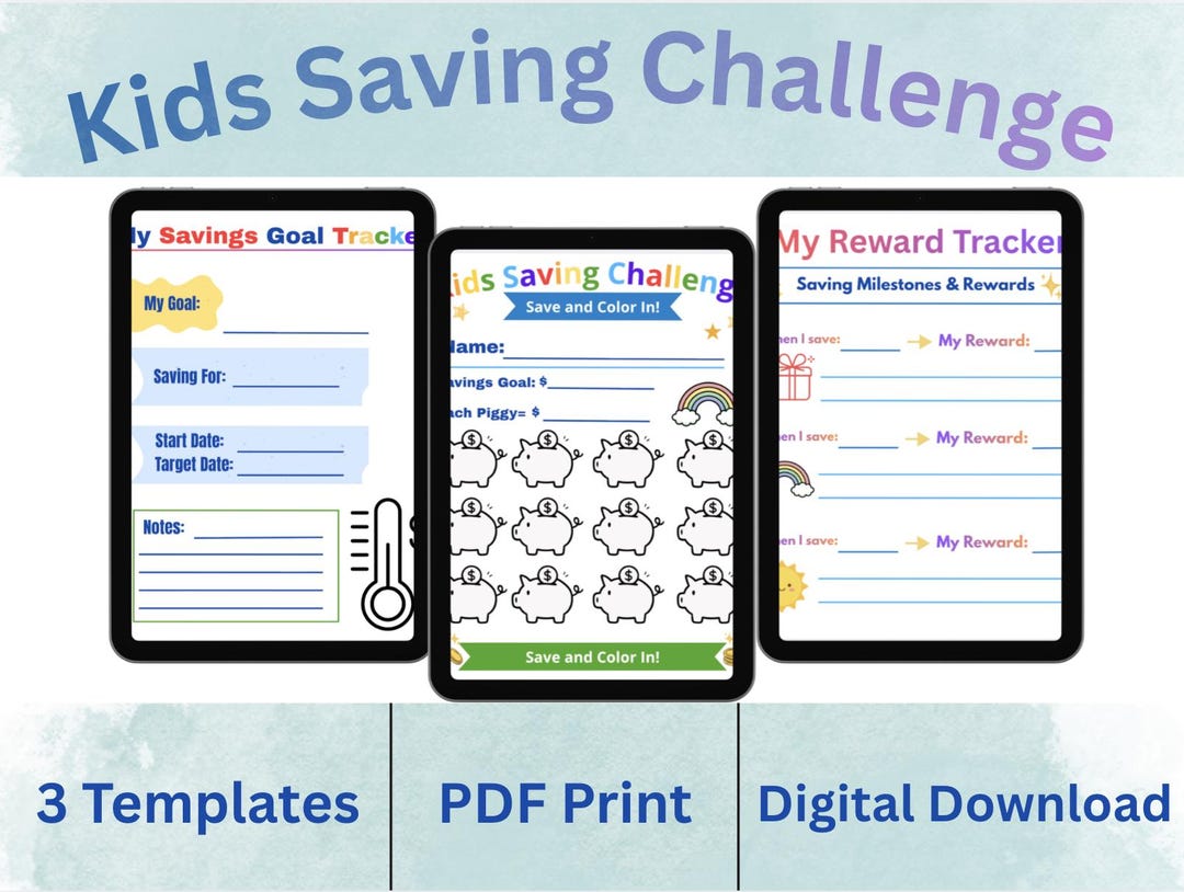 Kids Savings Challenge Printable, Editable Canva Template, Goal ...