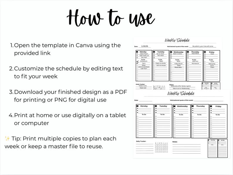 Weekly Schedule Template | Editable Minimalist Planner Printable ...