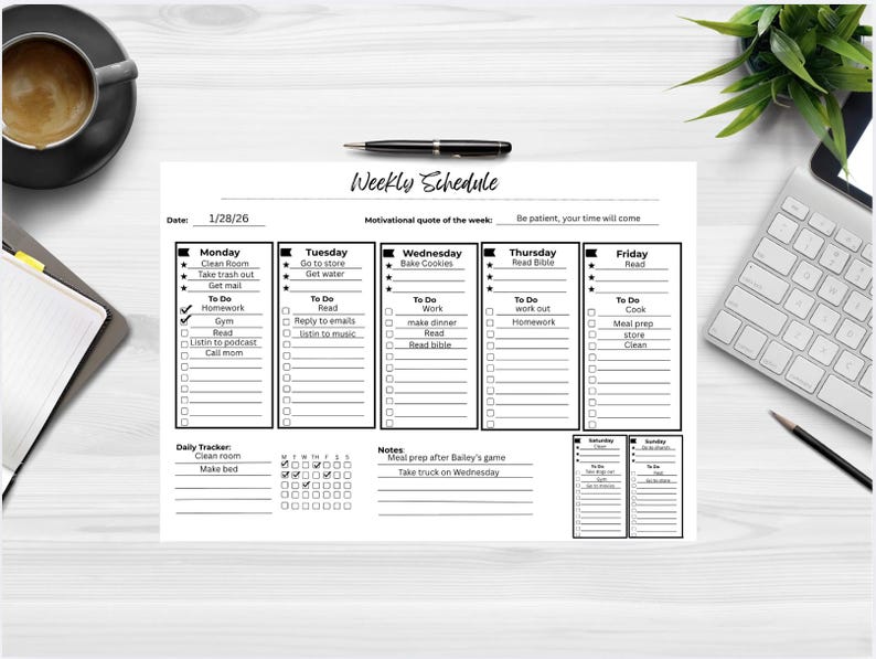 Weekly Schedule Template | Editable Minimalist Planner Printable ...