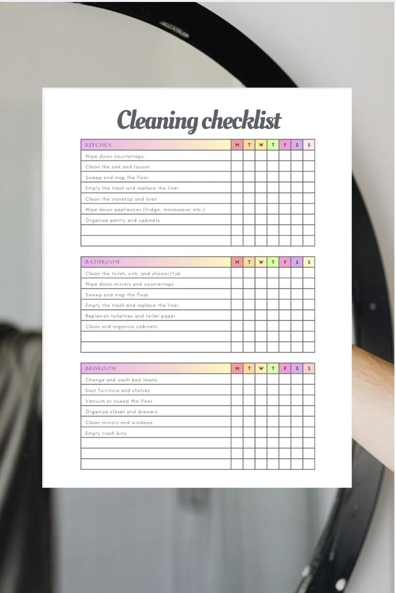 Printable Cleaning Checklist Home Organization Planner Weekly Chores ...