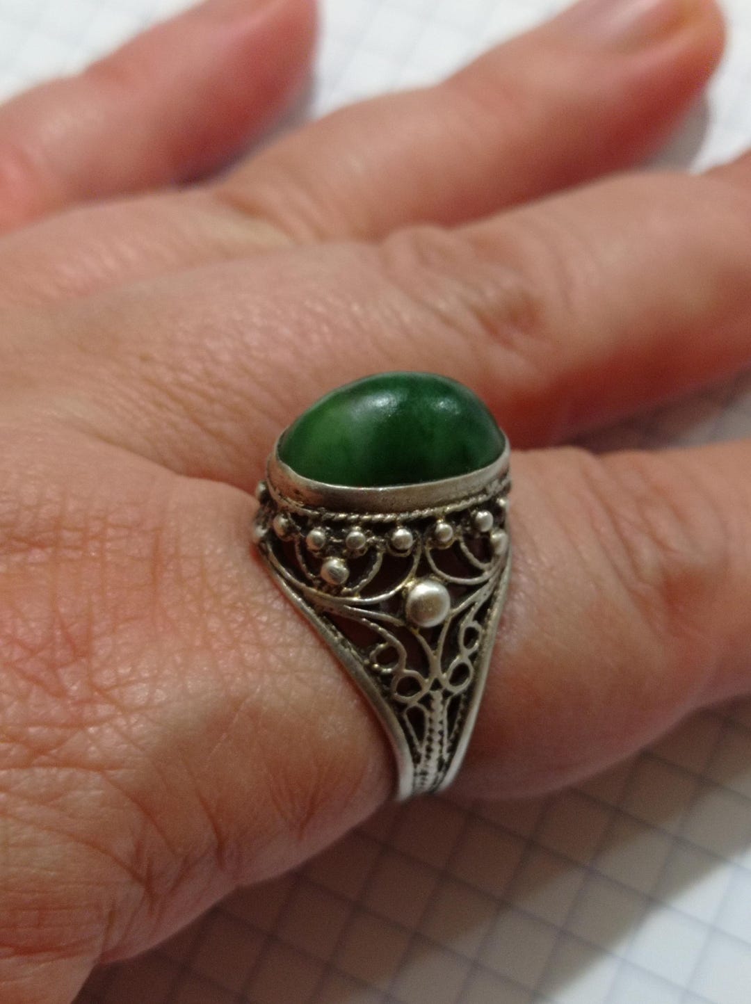 Vintage Silver 875 Ural Jade Ring - Size 9.5 - Etsy