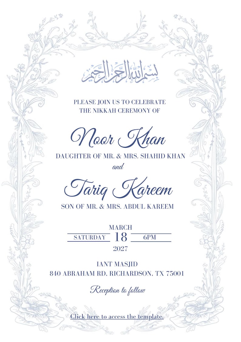 Digital Muslim Wedding Invitation Template, Electronic Elegant Nikkah ...