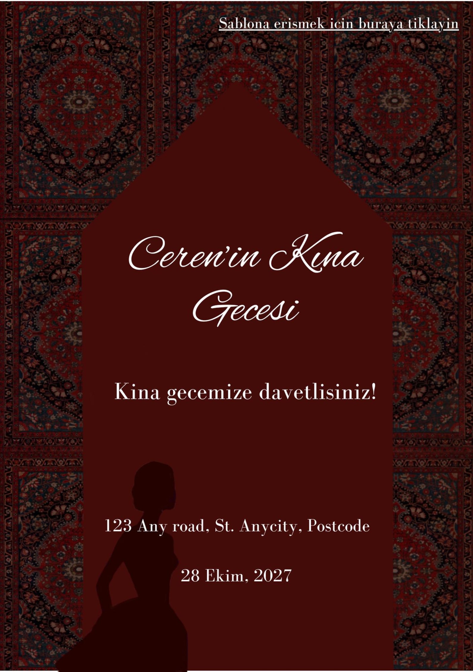 Kina Gecesi Davetiye, Henna Night Invitation, Red and Gold Minimal ...