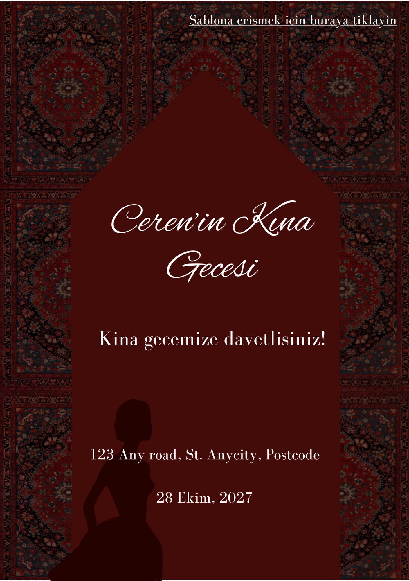 Kina Gecesi Davetiye, Henna Night Invitation, Red and Gold Minimal ...