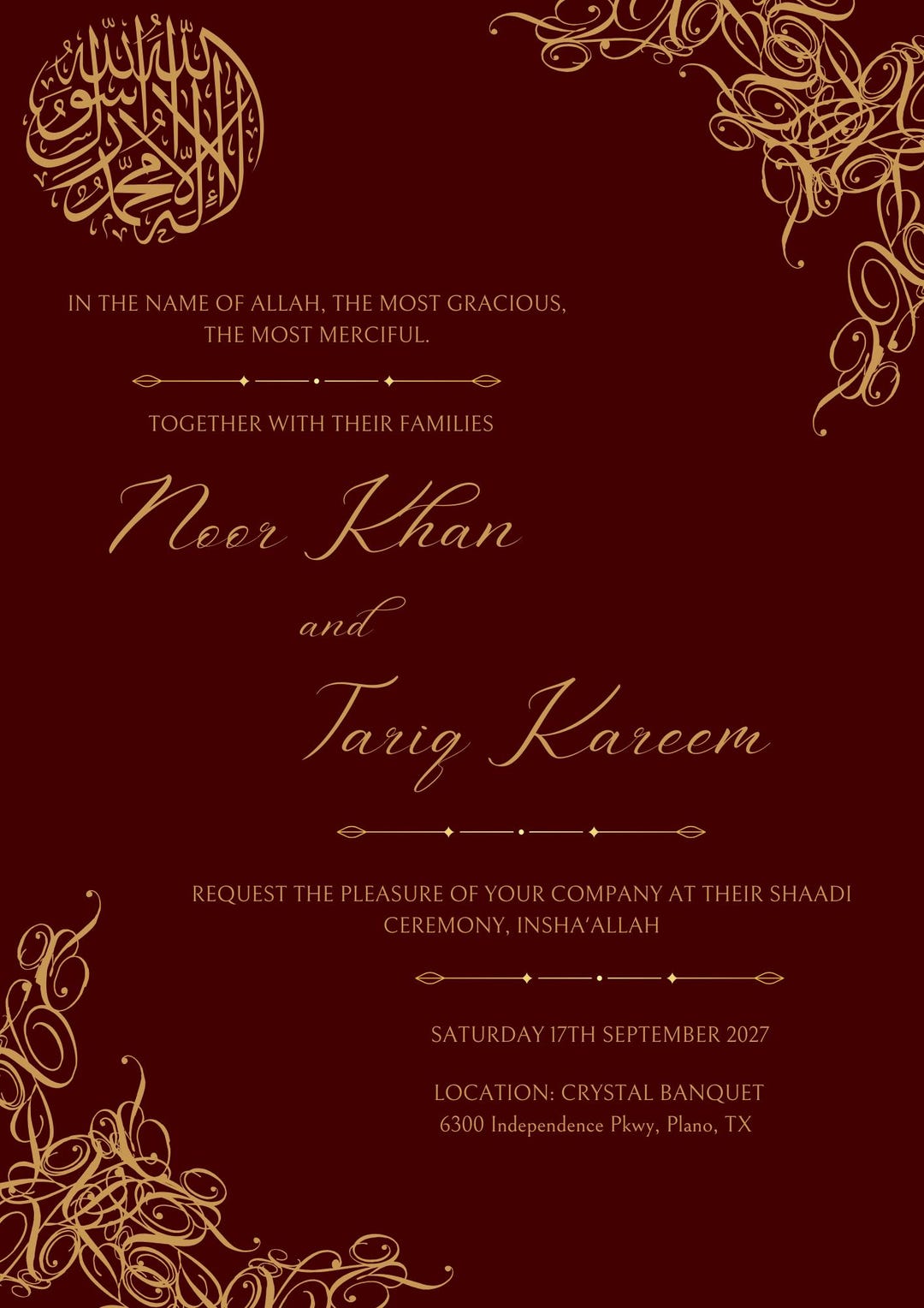 Digital Muslim Wedding Invitation Template, Electronic Elegant Nikkah ...