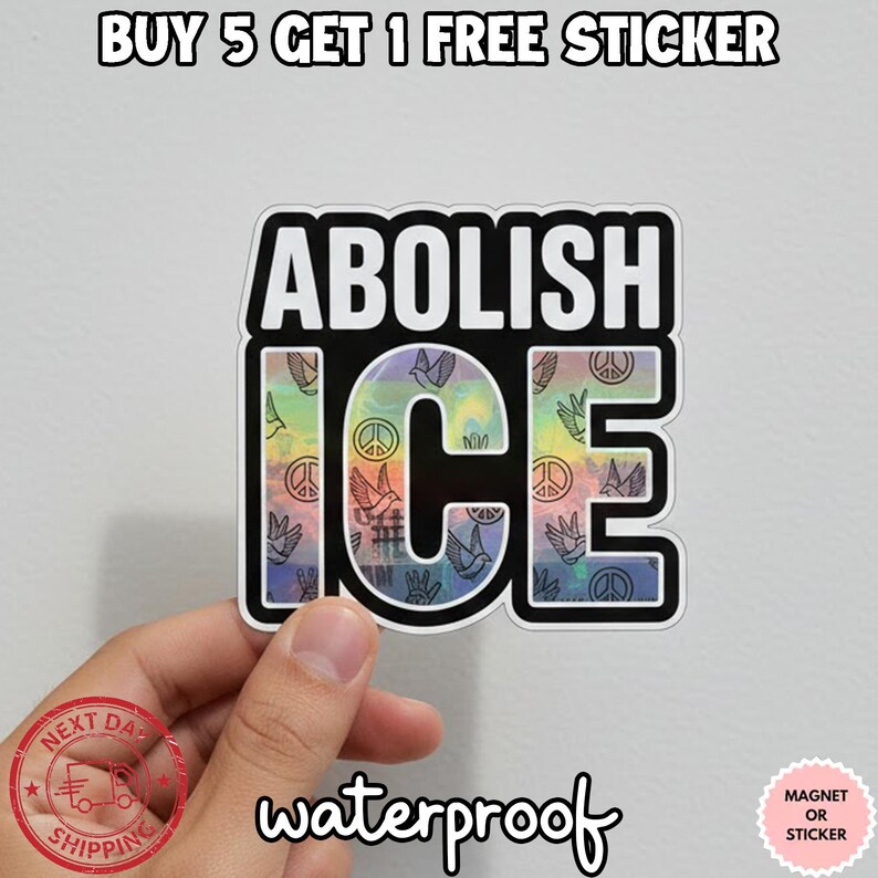 Abolish ICE Holographic Sticker, Rainbow Peace Sign, Immigrant Rights ...