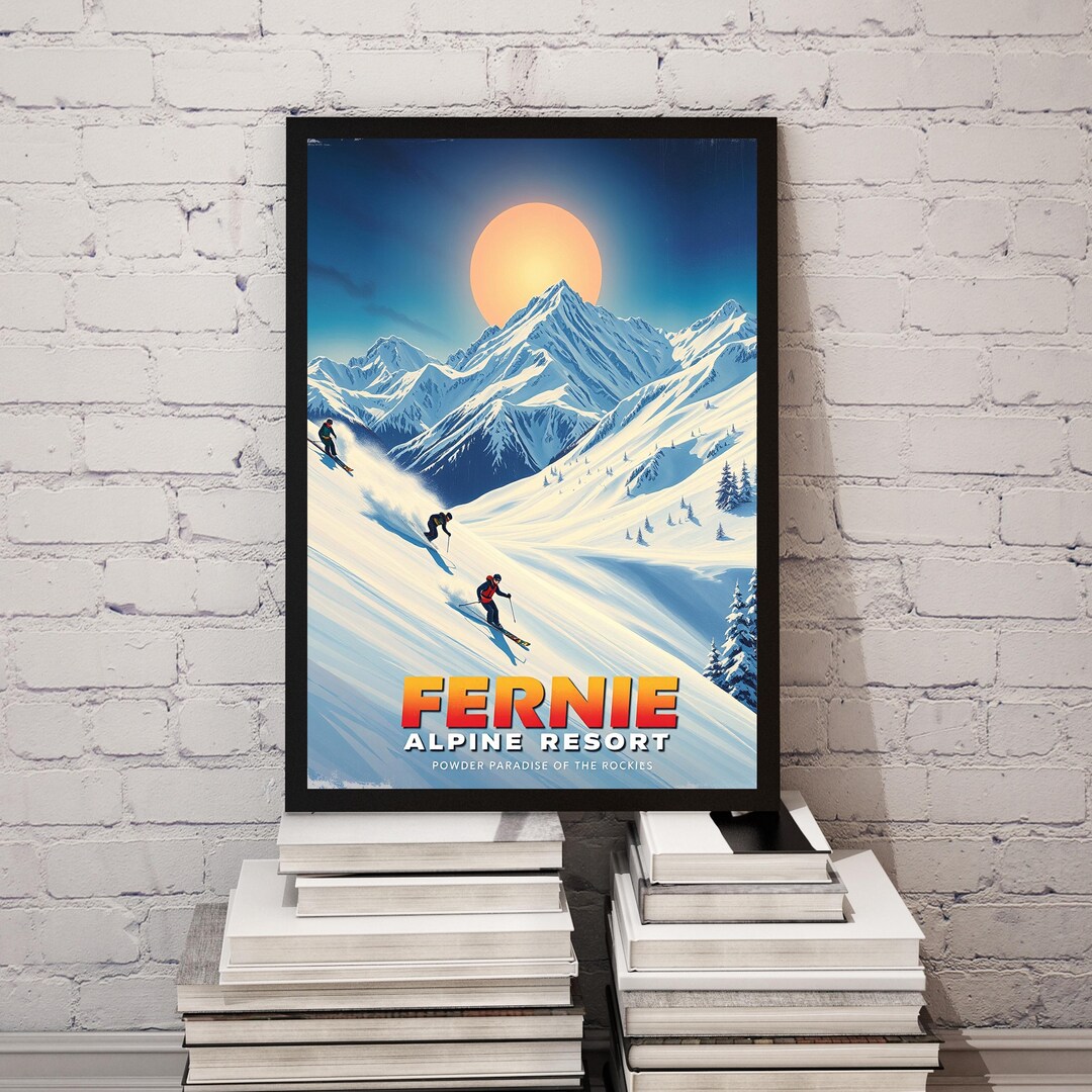 Fernie Vintage Ski Poster - Retro Alpine Bowl Wall Art - Powder Decor ...