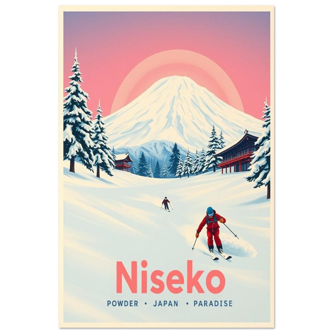 Niseko Japan Vintage Ski Poster Retro Mount Yotei Wall Art Powder Snow ...