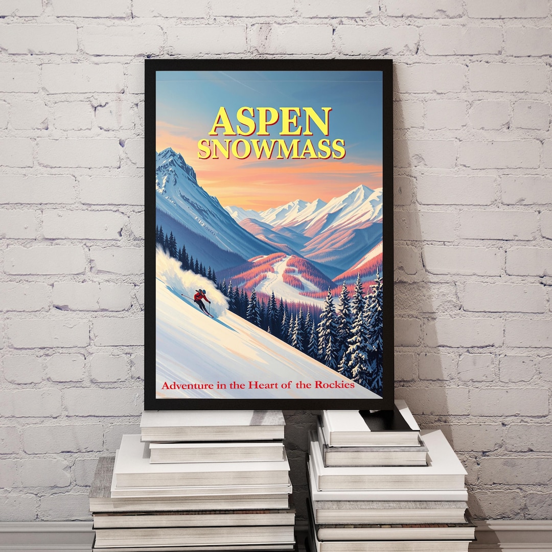 Vintage Aspen Snowmass Ski Poster - Rocky Mountain Alpine Resort Wall ...