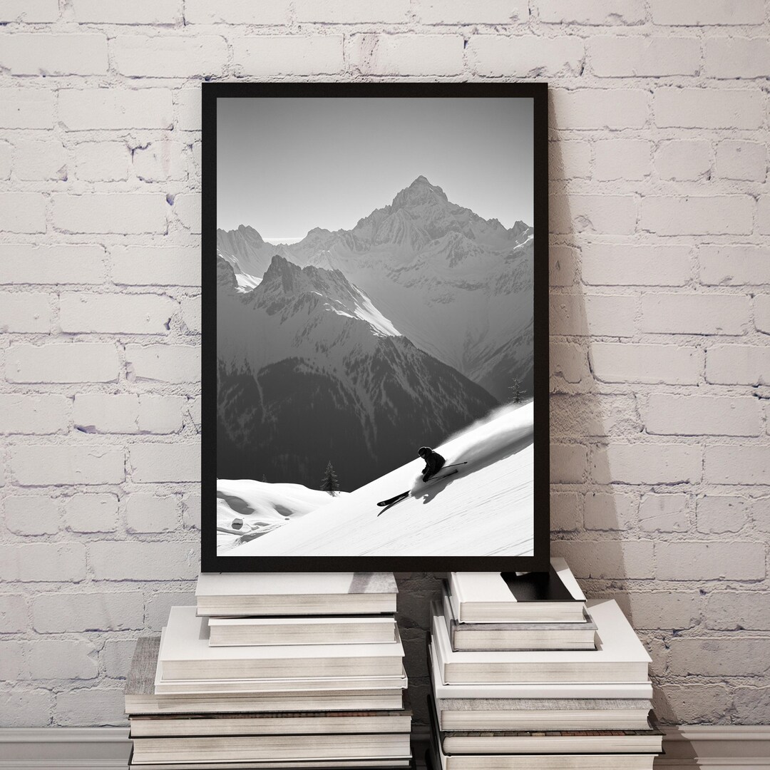 Retro Ski Print - Black & White Skier Art - Vintage Alpine Poster ...