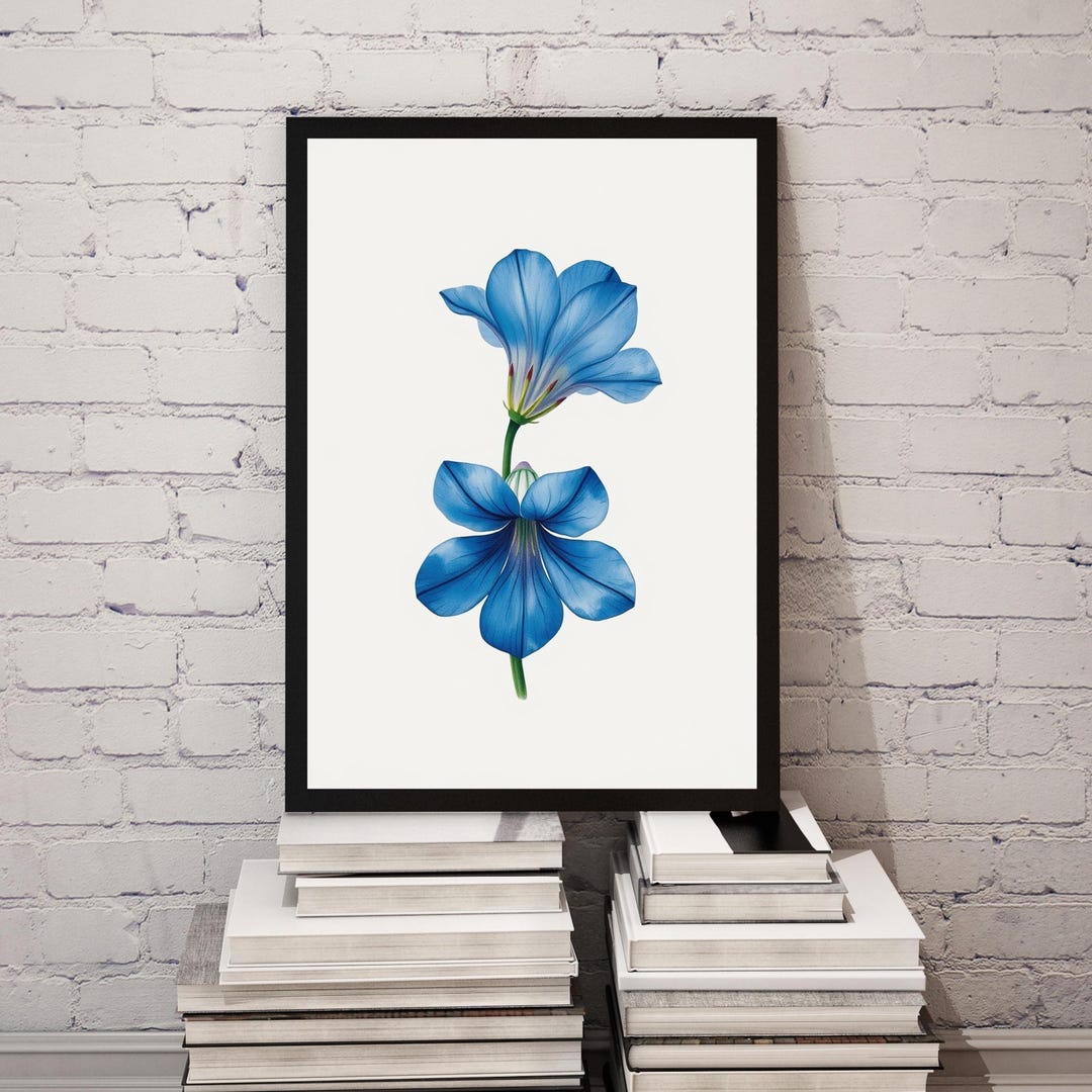 Botany Poster - Alpine Gentian Watercolor Art Print, Blue Wildflower ...