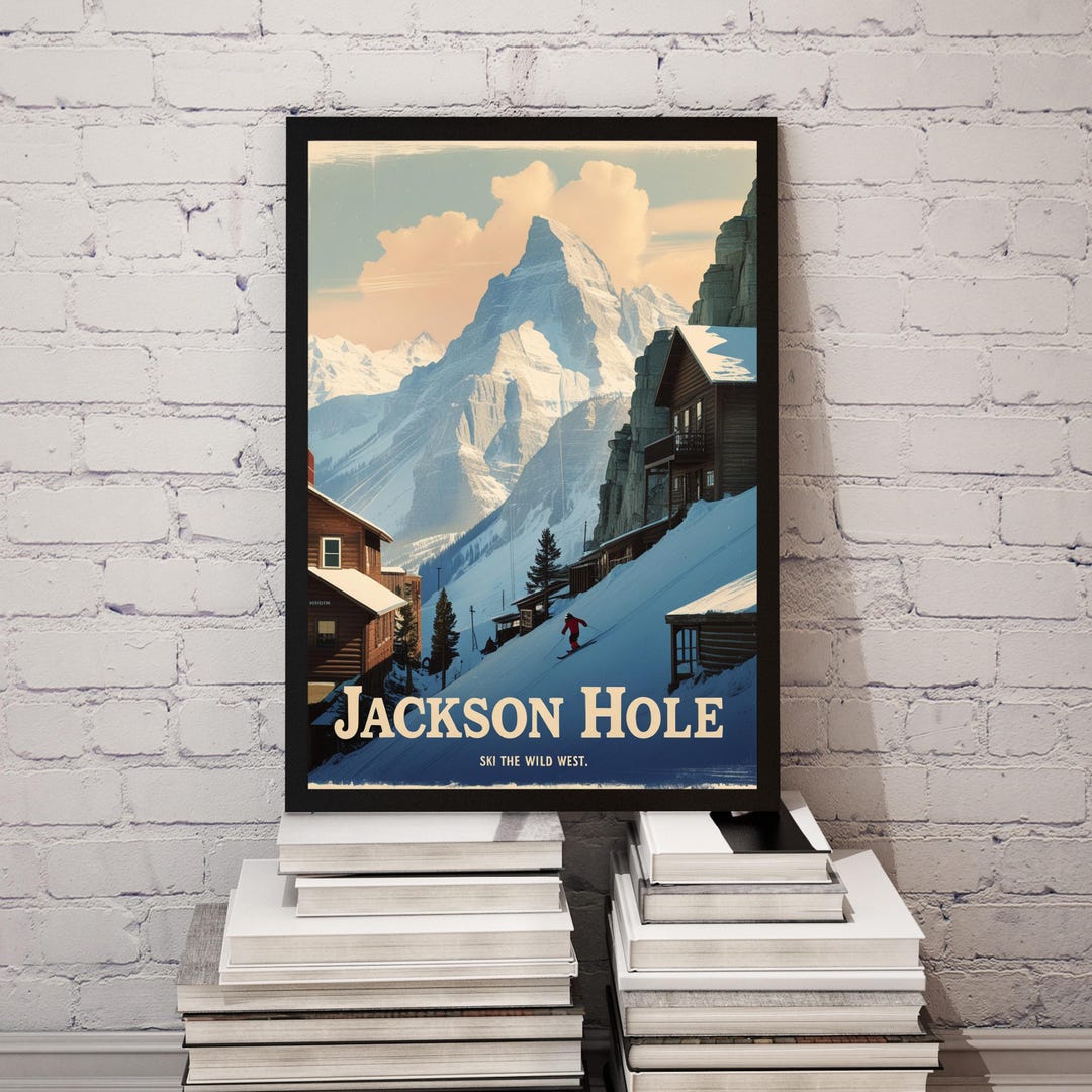 Jackson Hole Vintage Ski Poster - Retro Teton Range Wall Art - Wild ...
