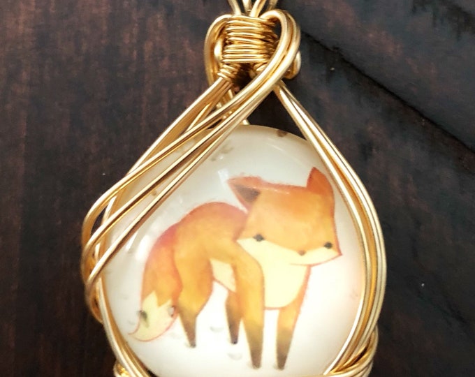 Adorable Fox Glass Pendant - Gold - Etsy