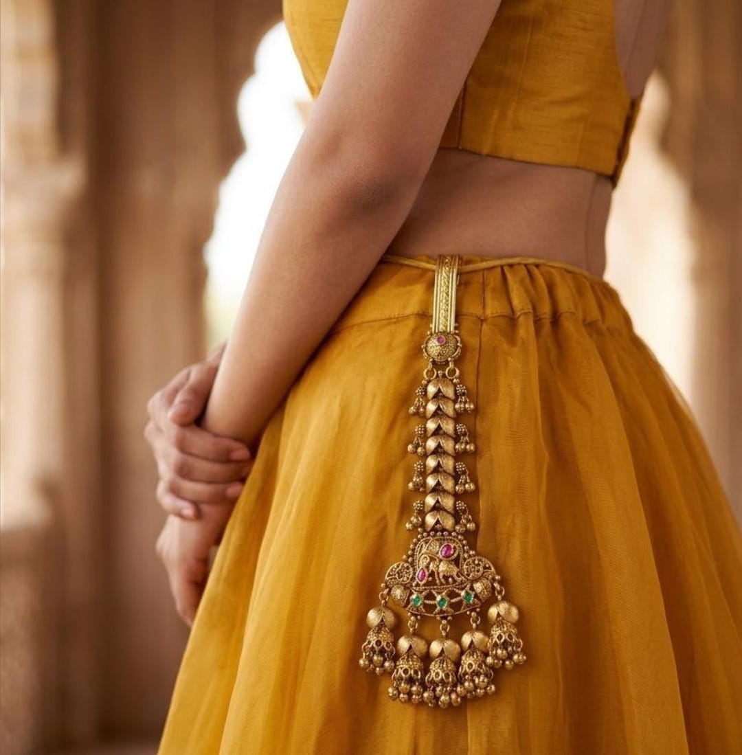 Antique Gold Waist Latkan With Ghungroo, Braided Chain Saree Accessory ...