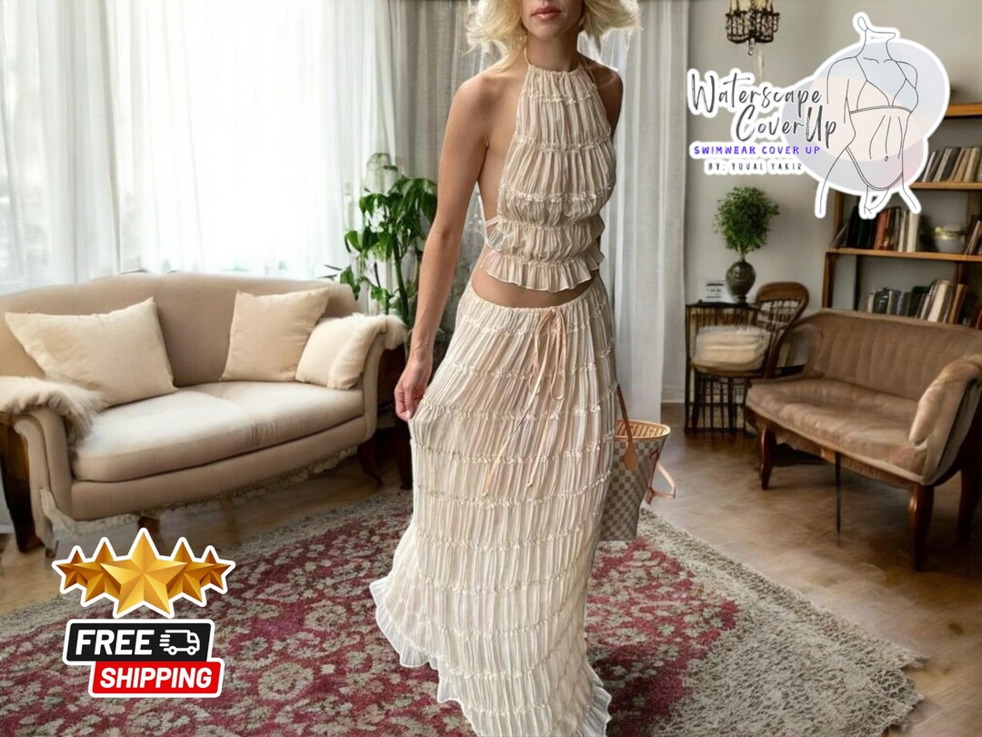Women's Summer Skirt Set | Sleeveless Halter Top & Maxi Bottom ...