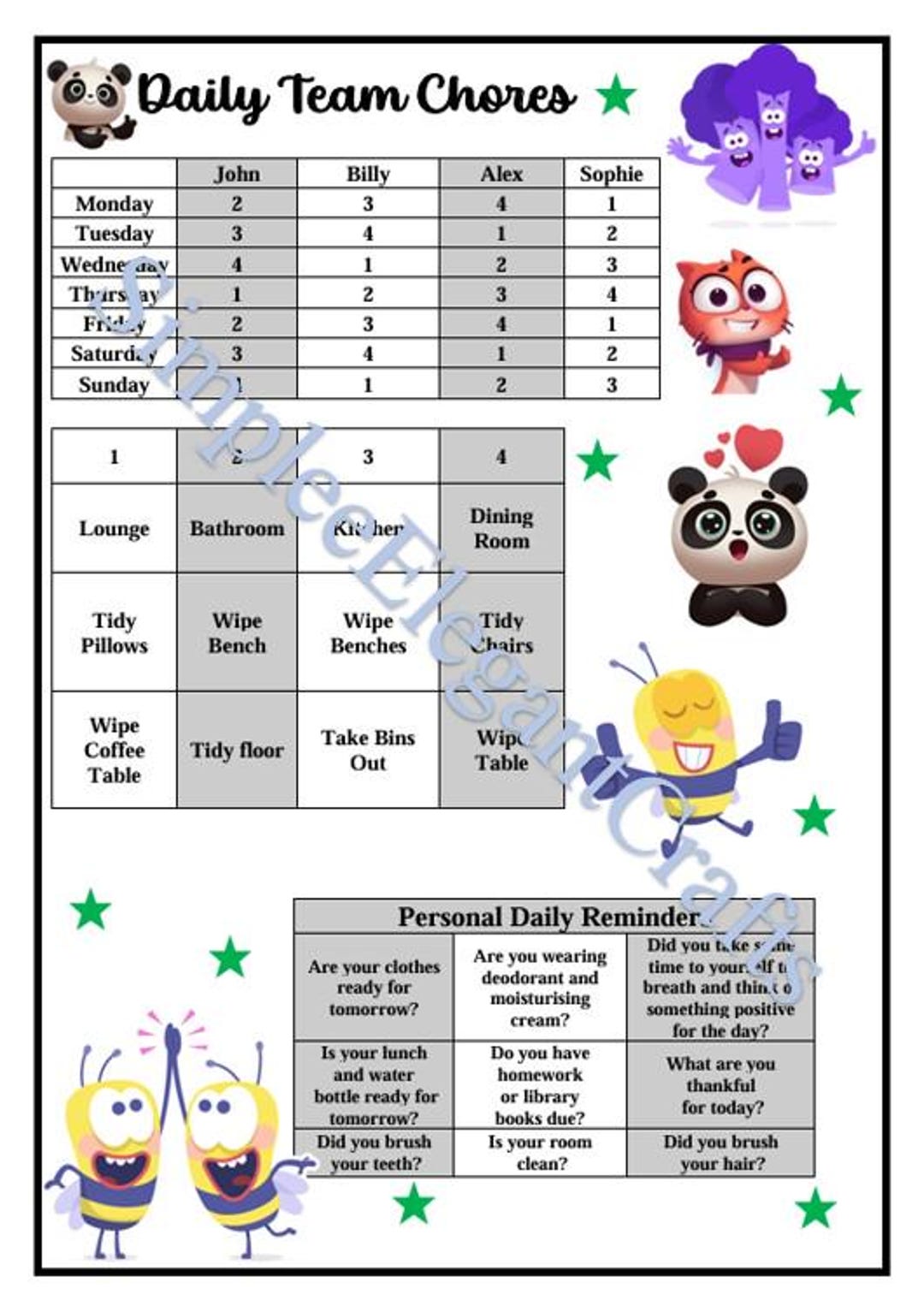 Daily Team Chore Chart for Family - Etsy