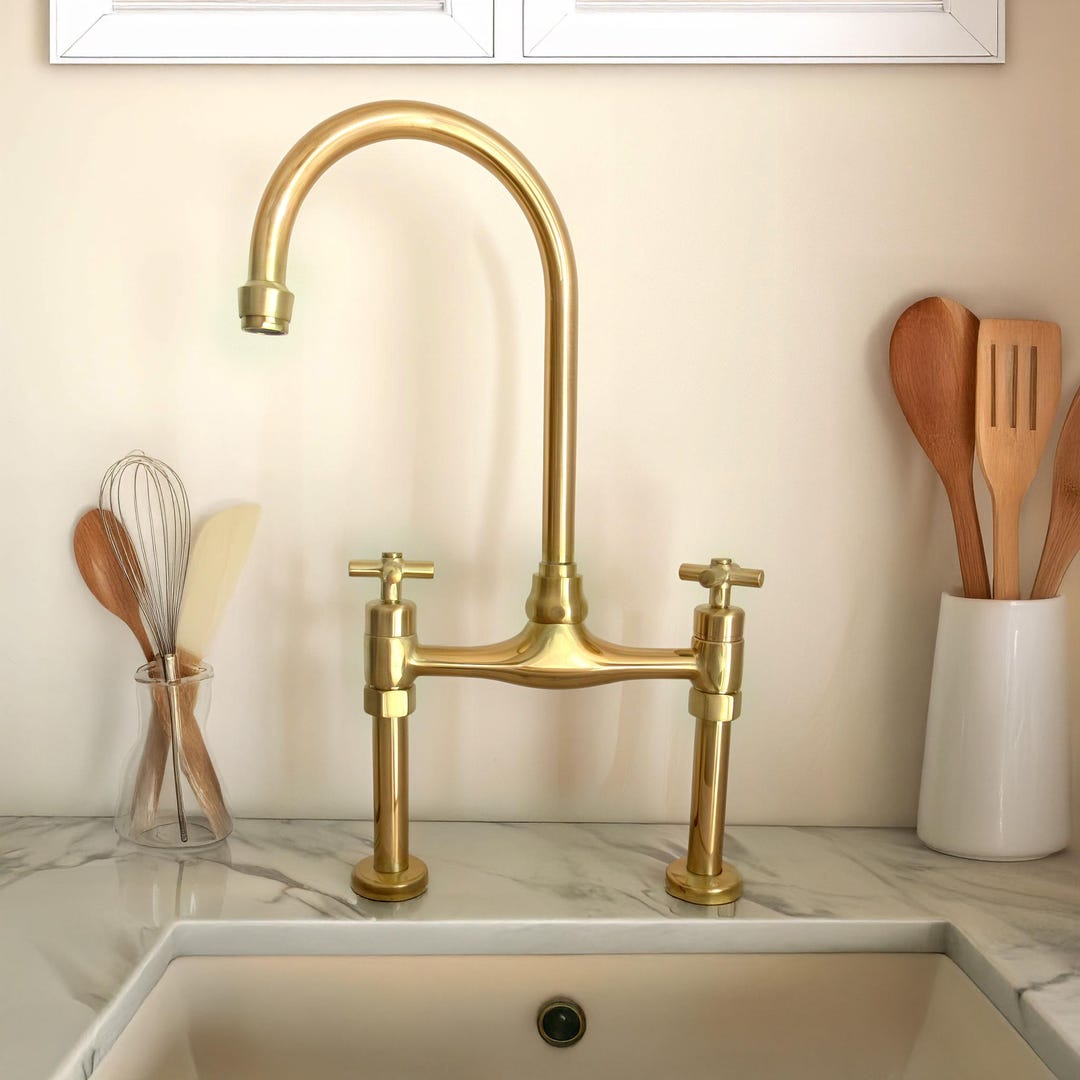 Unlacquered Brass Bridge Kitchen Tap | Traditional Design With Patina ...