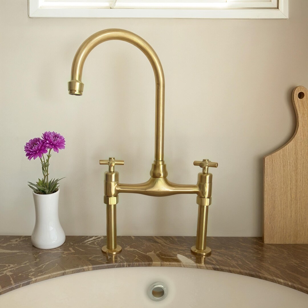 Unlacquered Brass Bridge Kitchen Tap | Traditional Design With Patina ...