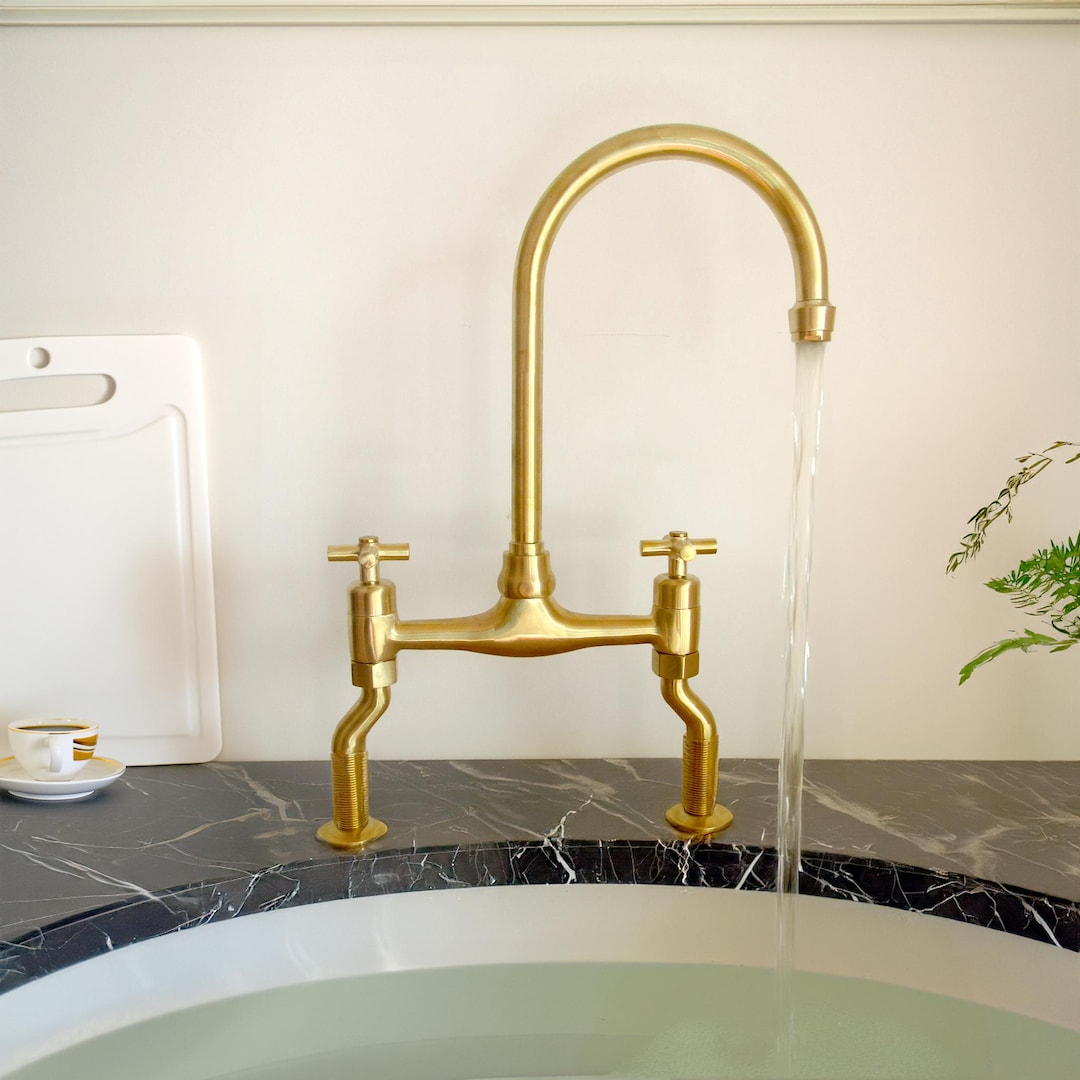 Unlacquered Brass Bridge Kitchen Tap | Traditional Design With Patina ...
