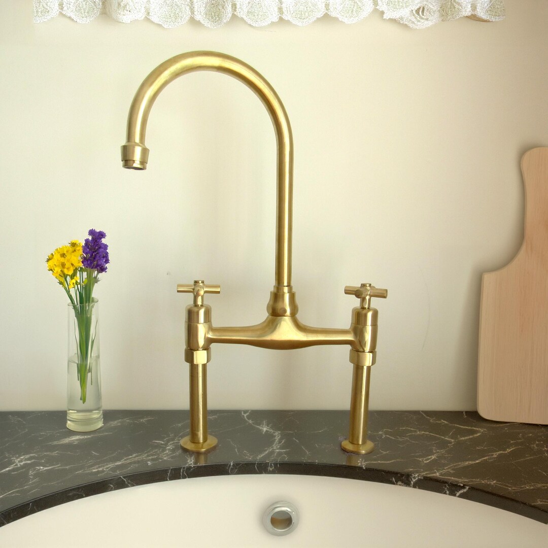 Unlacquered Brass Bridge Kitchen Tap | Traditional Design With Patina ...