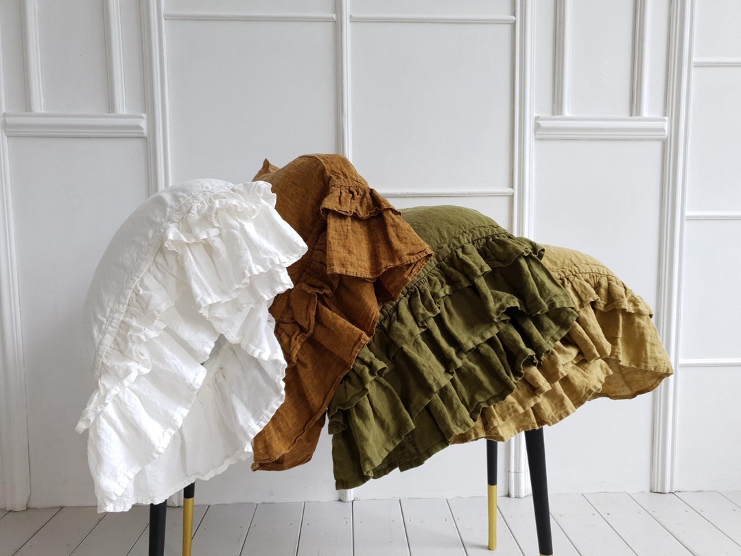 Frilled Pillow Sham Linen Pillow Case With Ruffle Standard Queen King ... Frilled Pillow Sham Linen Pillow Case With Ruffle Standard Queen King ...
