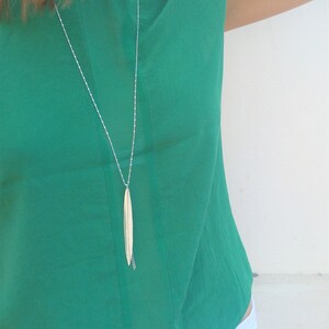 Long Gold Feather Necklace, Long Gold Necklace With Pendant, Feather ...