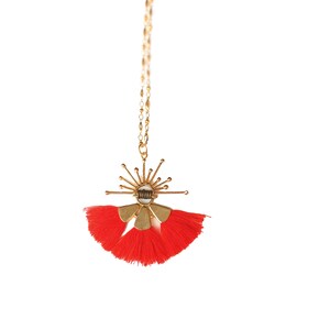 Long Red Necklace, Long Tassel Necklace, Fan Necklace, Long Statement ...
