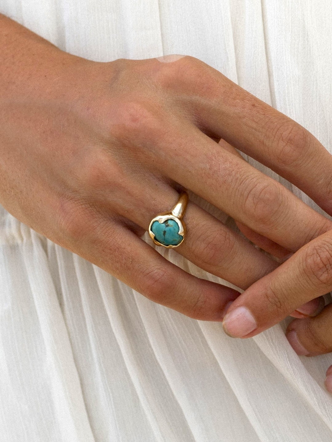 14k Gold Turquoise Ring, Cocktail Ring, Oval Turquoise Ring, Turquoise ...