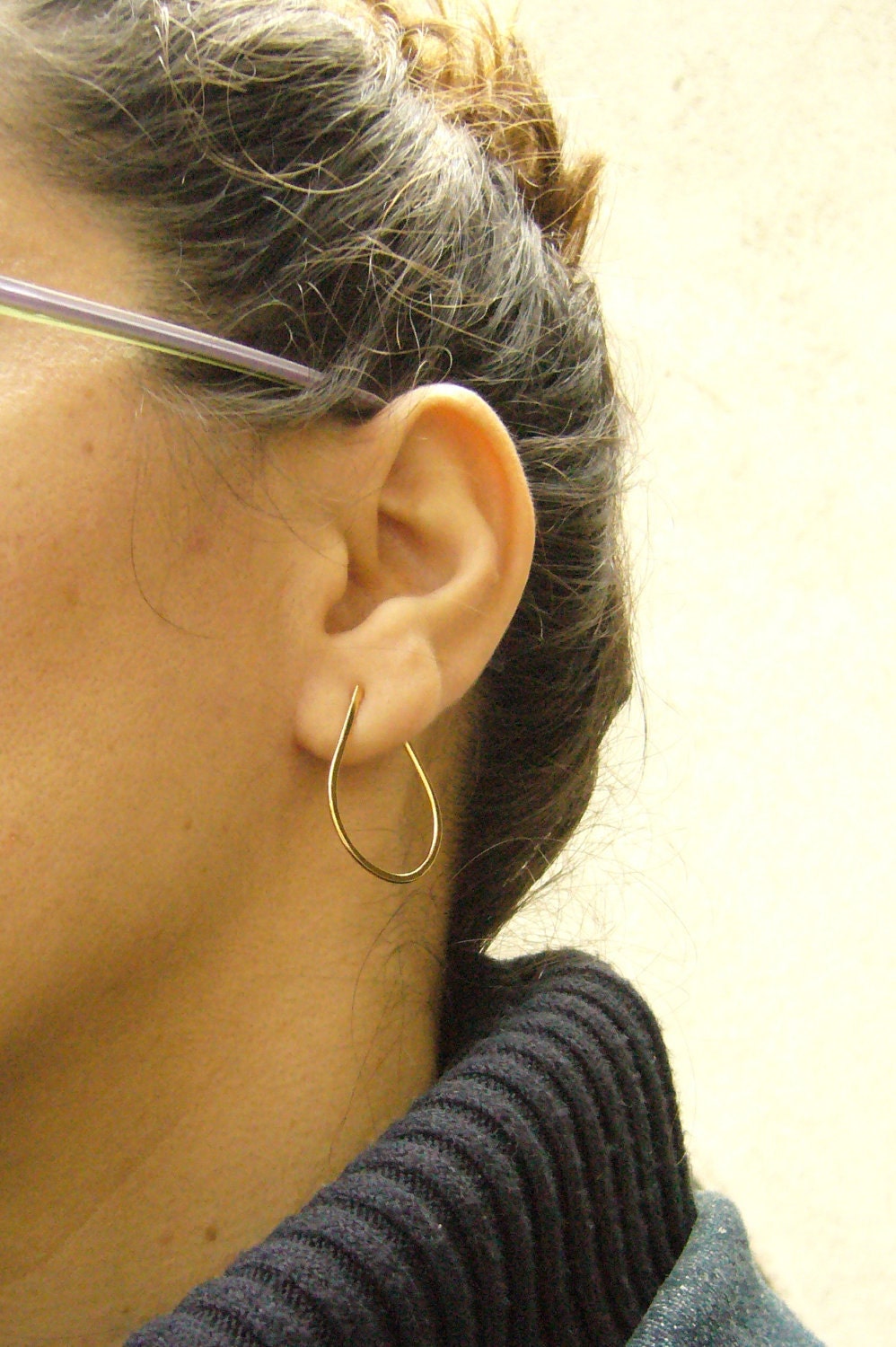 Hammered Hoop Earrings Gold Drop Hoop Earrings Wire Ear | Etsy