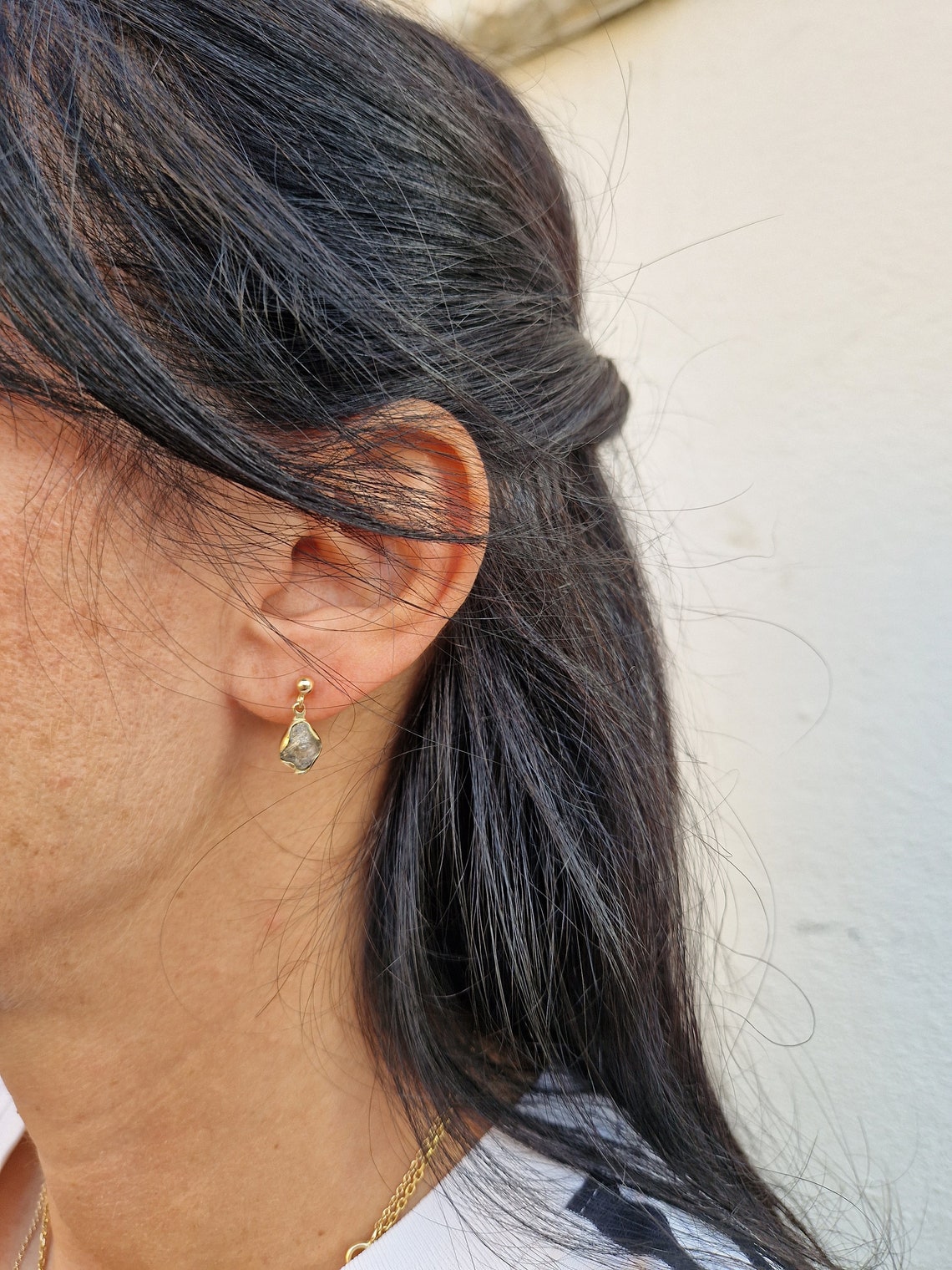 Diamond Drop Stud Earrings Raw Diamond Earrings 14k Gold - Etsy