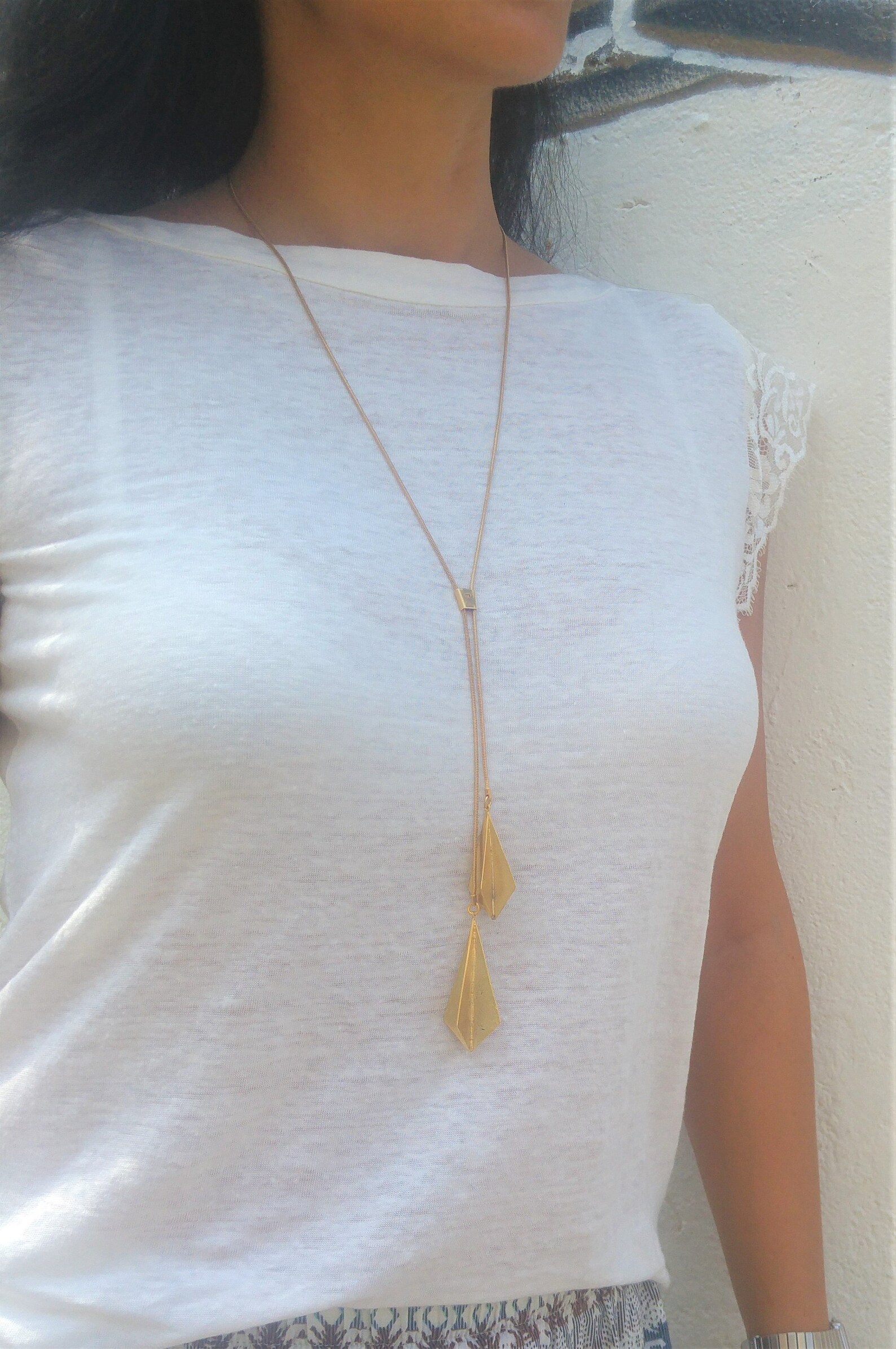 Gold Drop Necklace Gold Lariat Necklace Gold Back Drop | Etsy