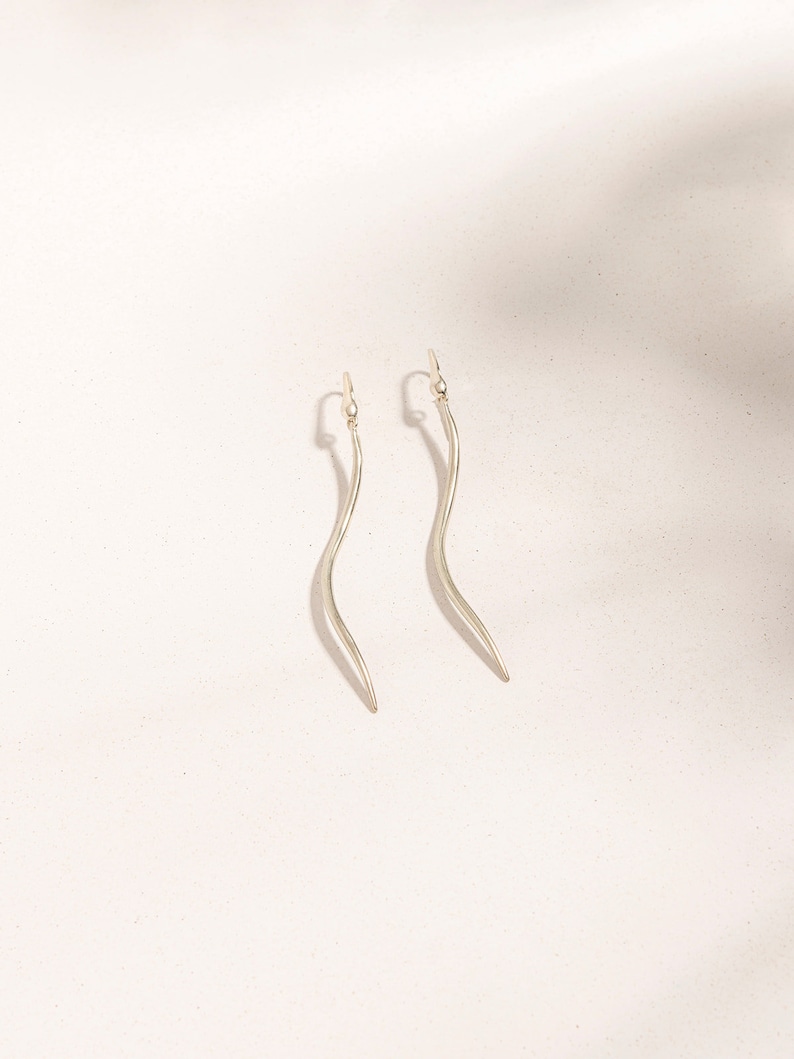 Long Silver Earrings, Minimalist Statement Jewelry, Long Stud Earrings ...