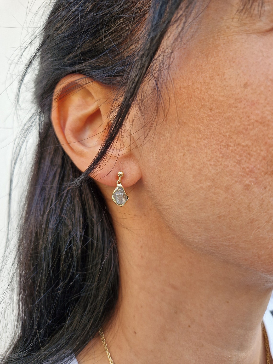 Diamond Drop Stud Earrings Raw Diamond Earrings 14k Gold - Etsy